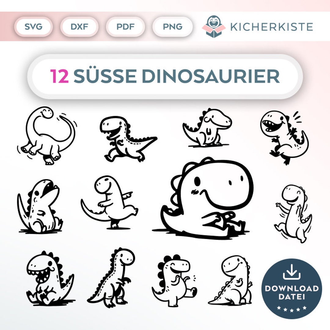 Bundle Plotterdatei Süße Dinos SVG PNG Deutsche Schneidedatei Clipart Dinosaurier Selbst Drucken ...