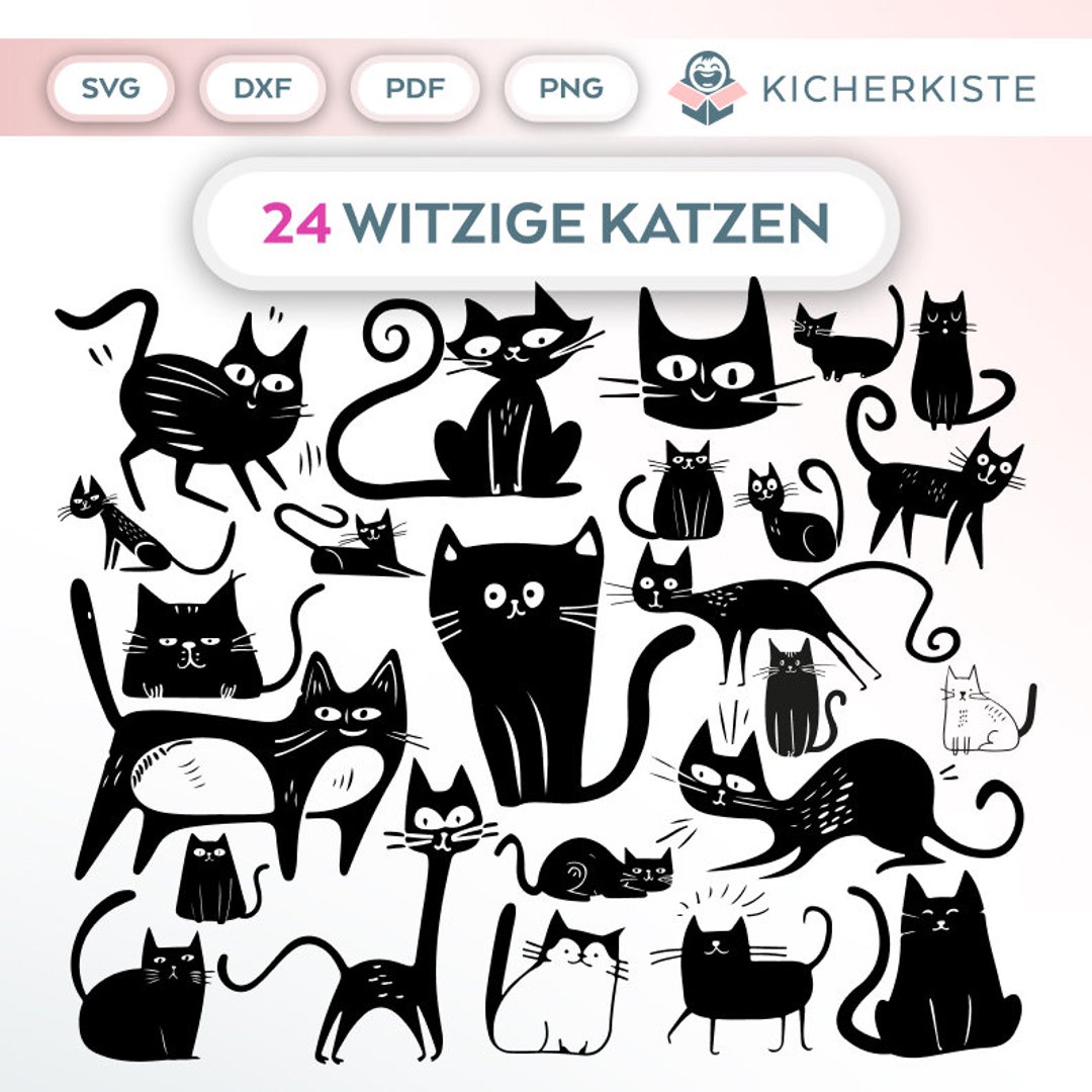 Bundle Plotterdatei Katzen SVG PNG Deutsche Schneidedatei Clipart Für T-shirt Witzige Katzen ...