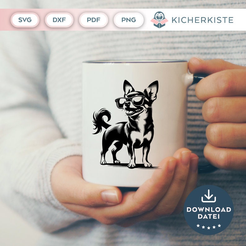 Bundle Plotterdatei Hunde SVG PNG Deutsche Schneidedatei Clipart 8 Coole Chihuahua Hunde Zum ...