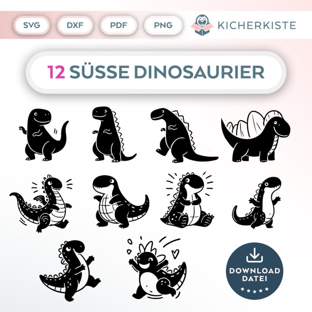 Bundle Plotterdatei Dinosaurier SVG PNG Deutsche Schneidedatei Clipart Dinosaurier Selbst ...