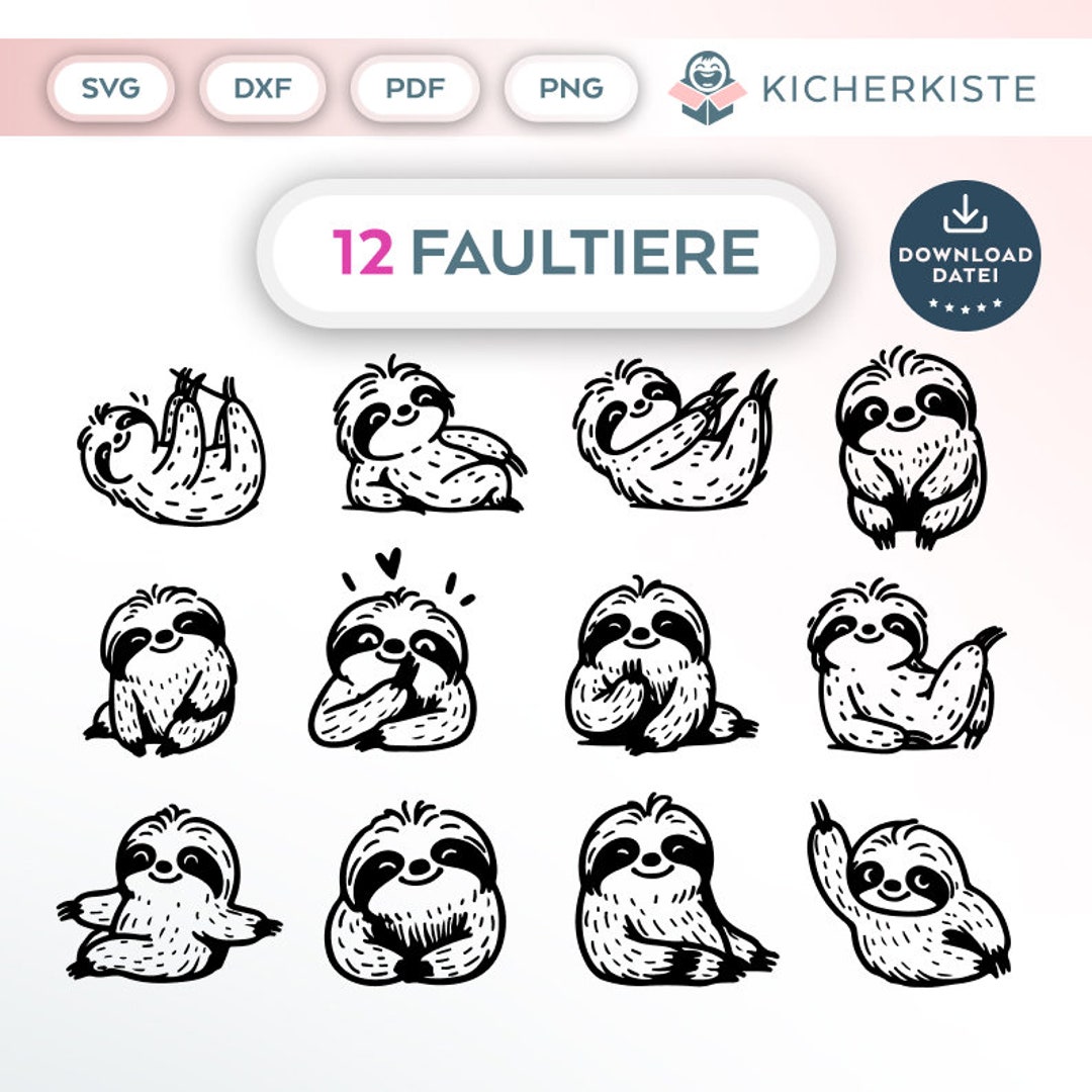 Bundle Plotterdatei Faultier SVG PNG Deutsche Schneidedatei Clipart Für T-shirt Faultiere Für ...