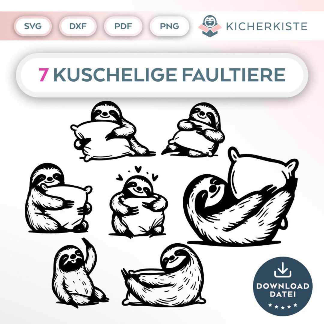 Bundle Plotterdatei Faultier SVG PNG Deutsche Schneidedatei Clipart Sloth Faultiere Selbst ...