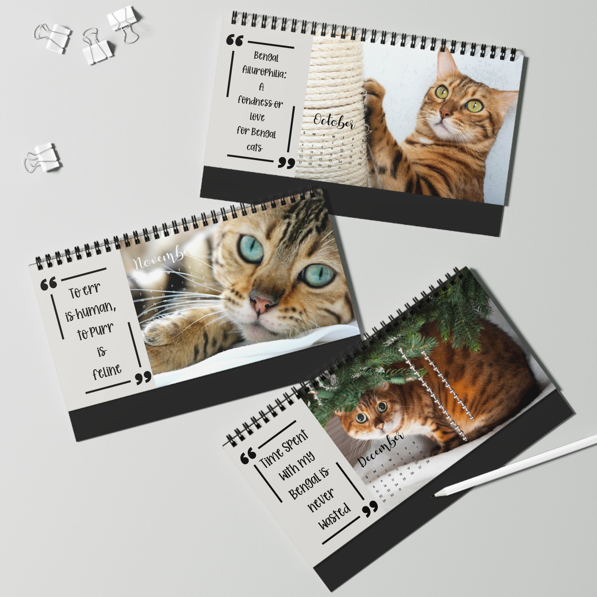 Bengal Cat Desk Calendar 2024, Cat Quotes, Bengal Cat Lover Gift ...