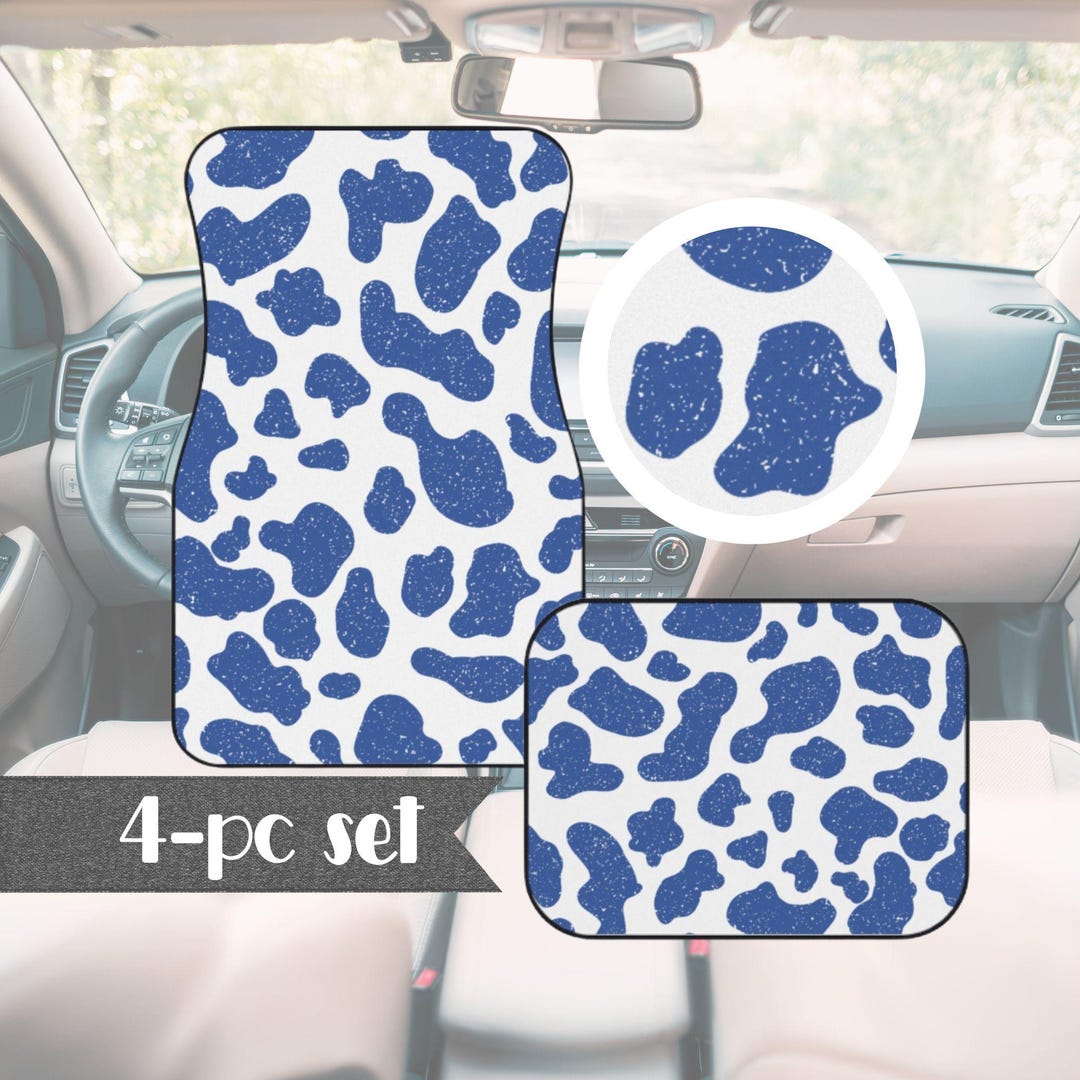 Blue Cow Print Car Floor Mats, Cute Cow Floor Mats for Women, 4 Piece ...