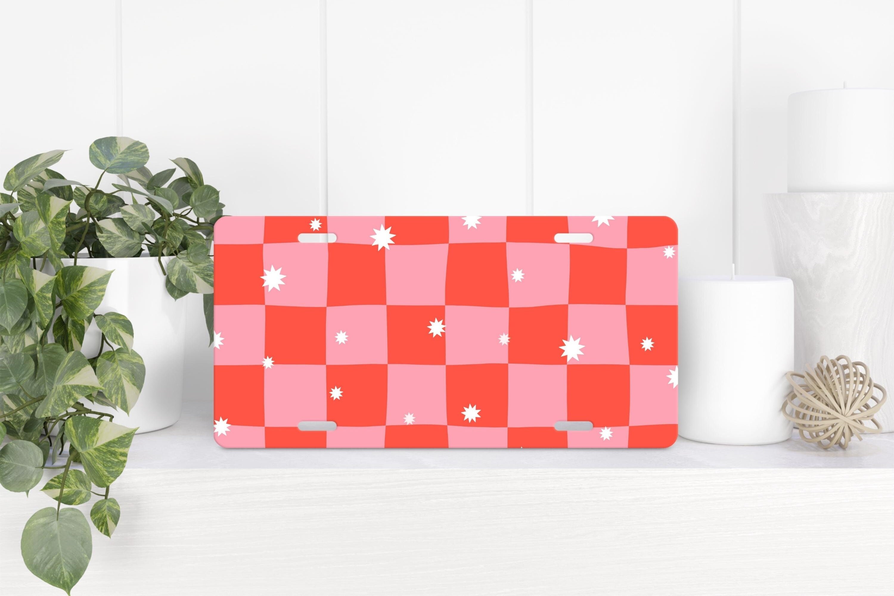 License Plate Checkered Pink License Plate Vanity License Plate Front ...