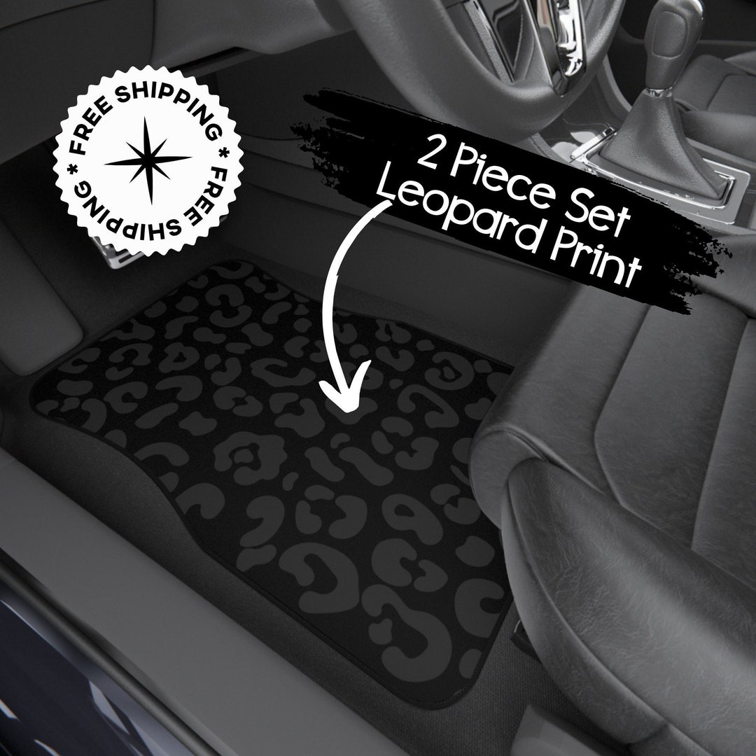 Grey Animal Print Car FRONT Floor Mats (set of 2), Leopard Print Car ...