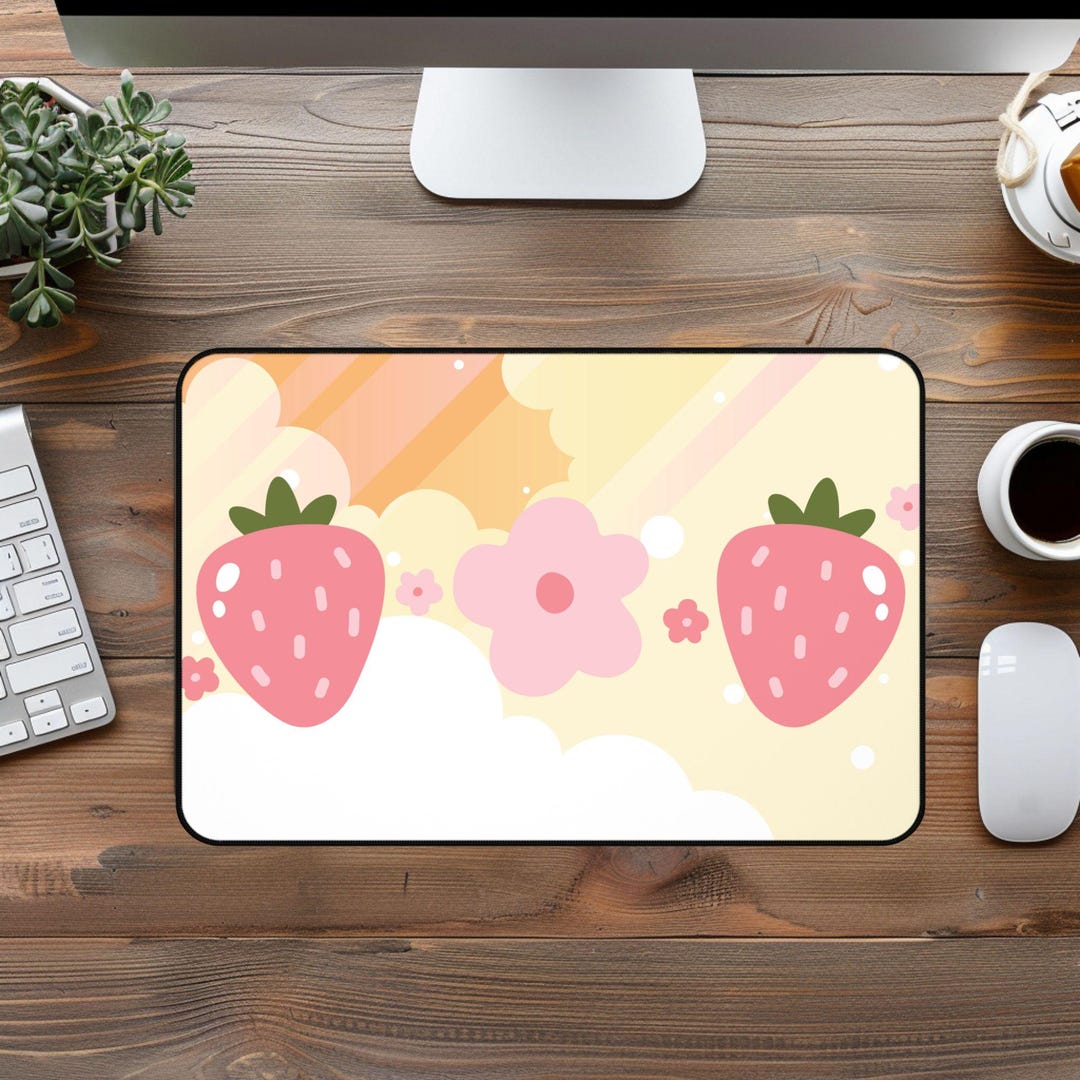 Kawaii Strawberry Desk Mat Office Decor Strawberry Aesthetic Cute Desk ...
