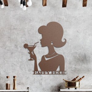 Happy Hour Metal Sign Vintage Inspired Girl Decor Cocktail Sign Gift ...