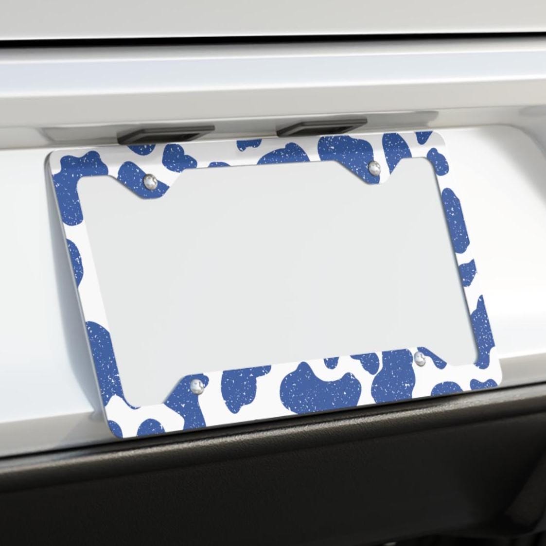 Blue Cow License Plate Frame, Cow Print Car Accessories, Western Girly ...