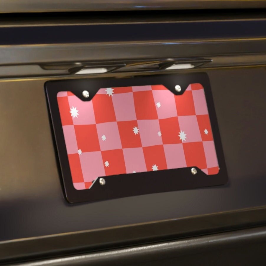 License Plate Checkered Pink License Plate Vanity License Plate Front ...