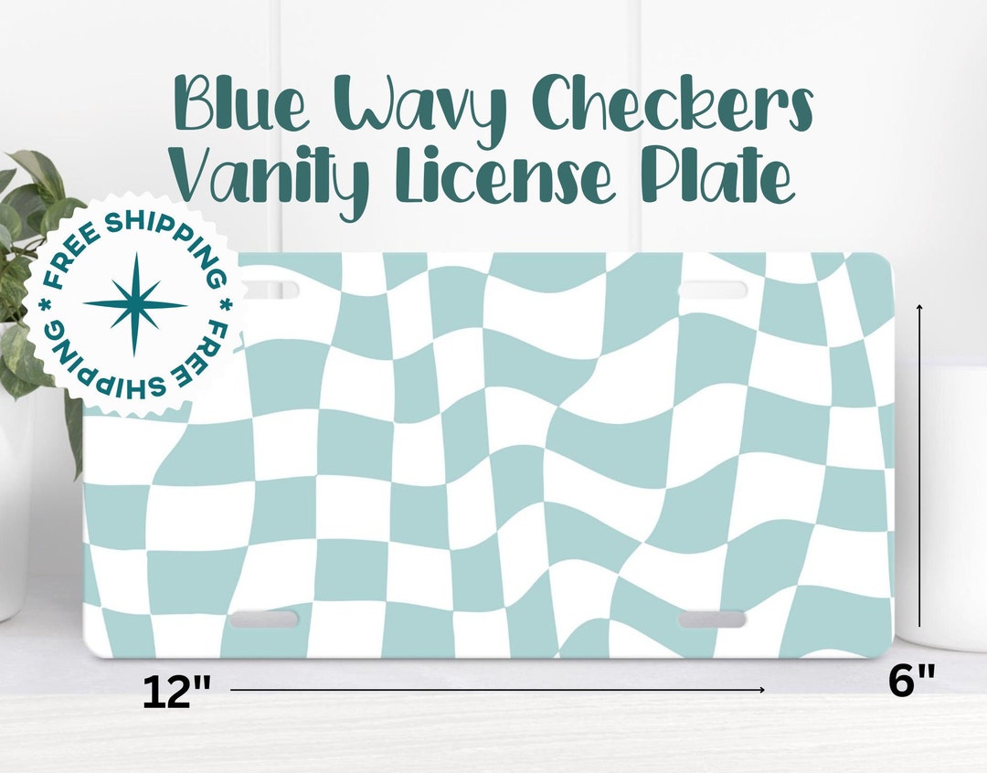 Cute License Plate for Girls White Car, Wavy Checkered License Plate ...