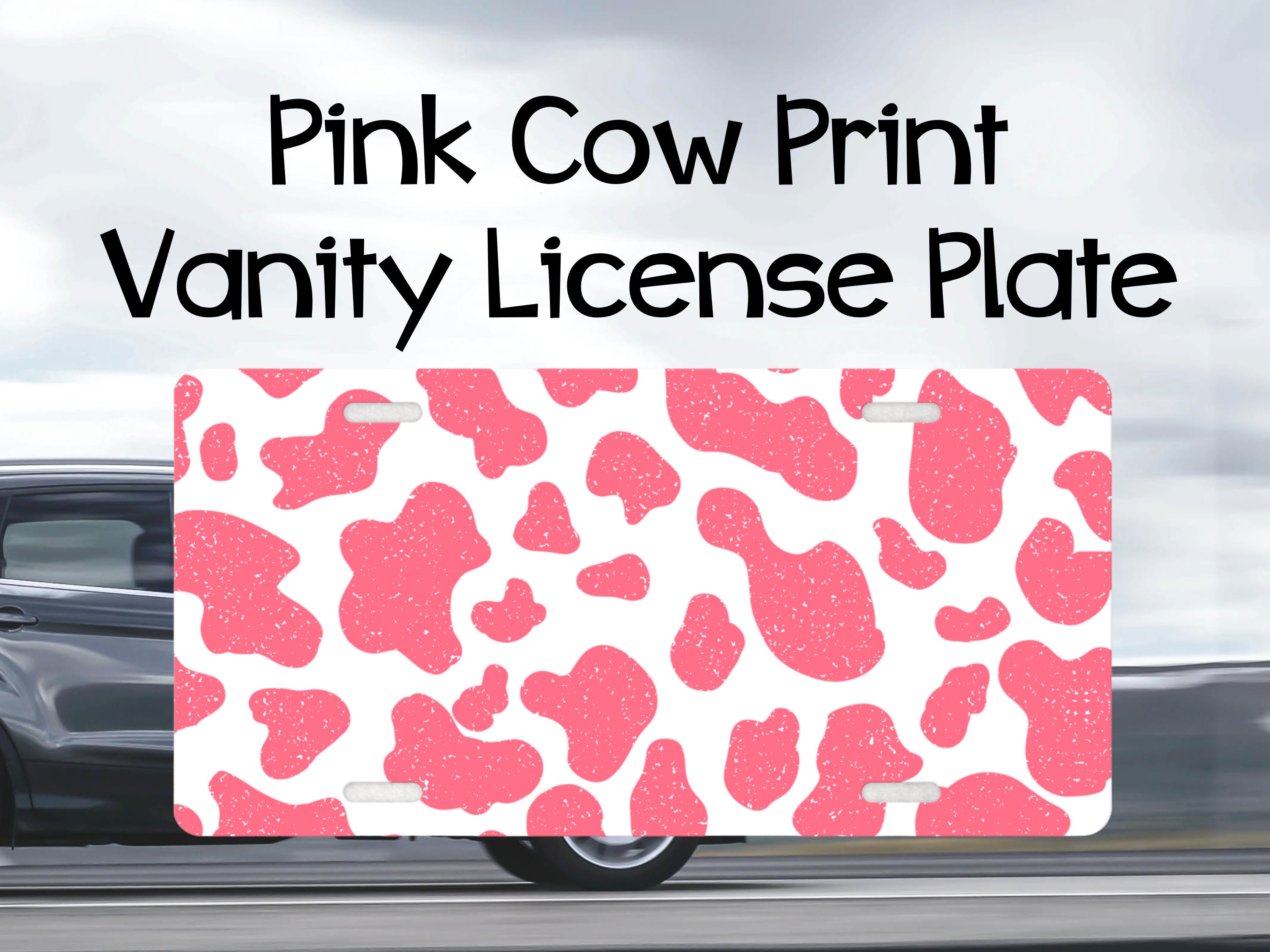 Pink Cow Print Car License Plate, Cute Cowgirl Car Accessories ...