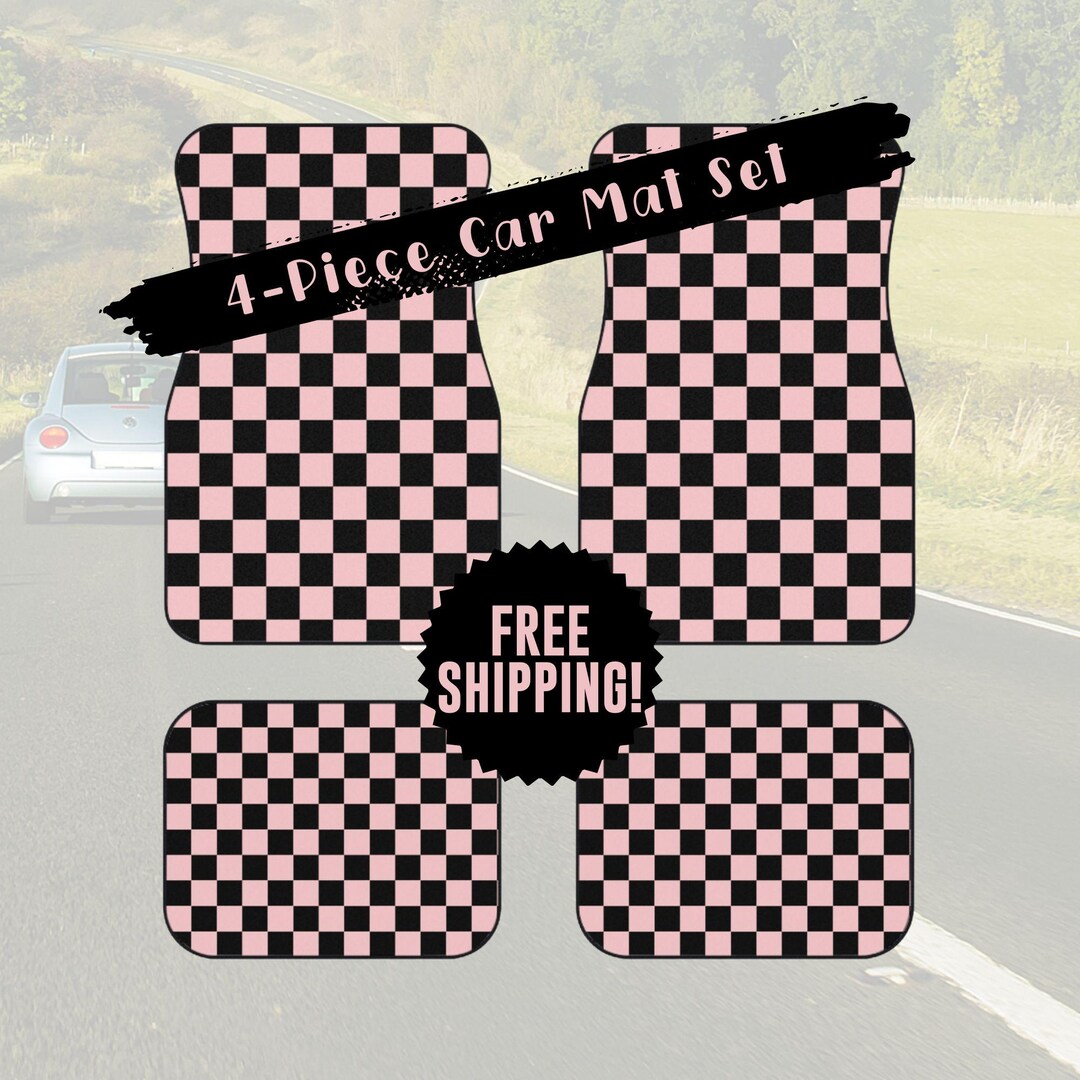 Pink Checkered Car Mats Set of 4, Car Mats Cute, Car Floor Mat Gift New ...