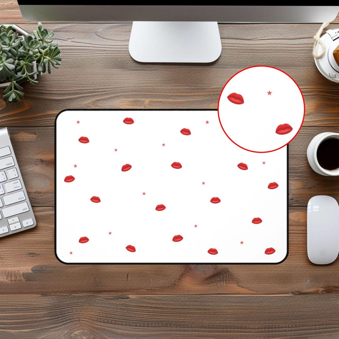 Red Lips Desk Mat Office Decor With Kisses Lips Design Desk Pad Cute ...