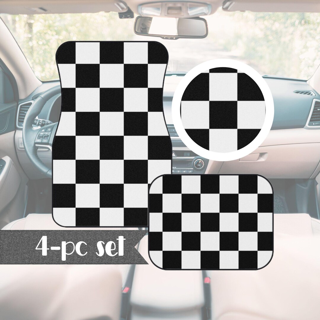 Checkered Car Mat Set of 4 Checkers Car Floor Mat New Driver Gift Girl ...