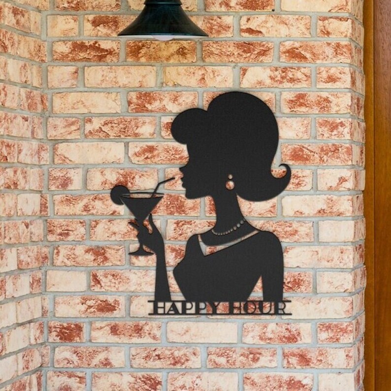 Happy Hour Metal Sign Vintage Inspired Girl Decor Cocktail Sign Gift ...