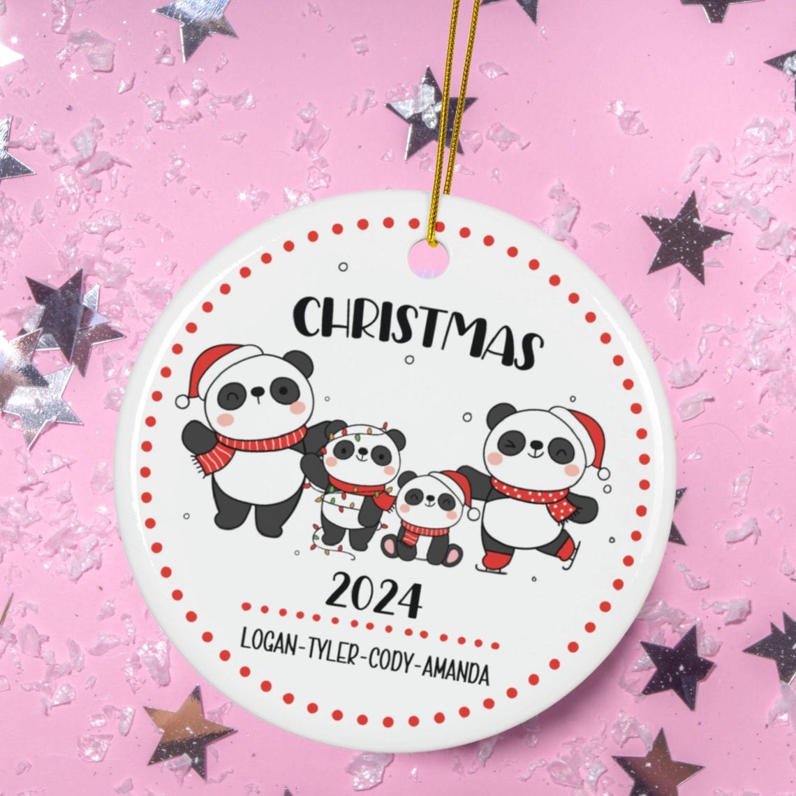 Family of 4 Christmas Panda Bears Personalized Ornament for 2025 Custom ...