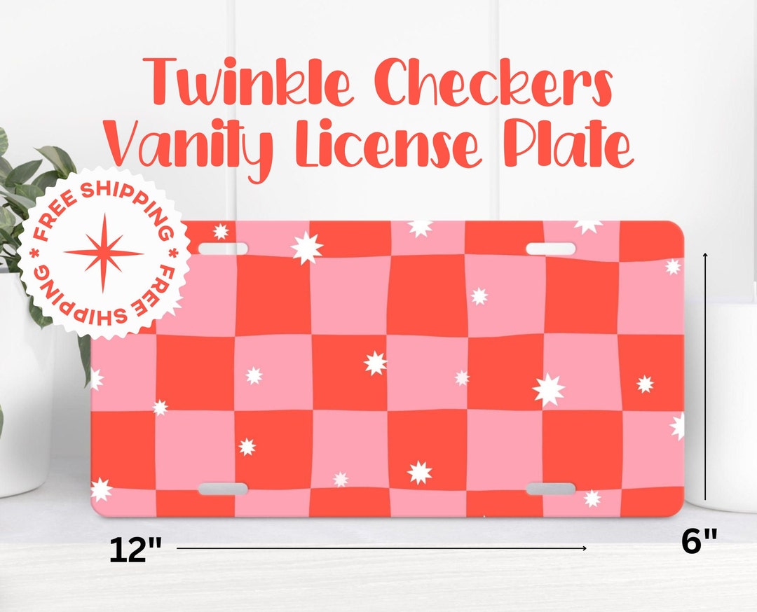 License Plate Checkered Pink License Plate Vanity License Plate Front ...