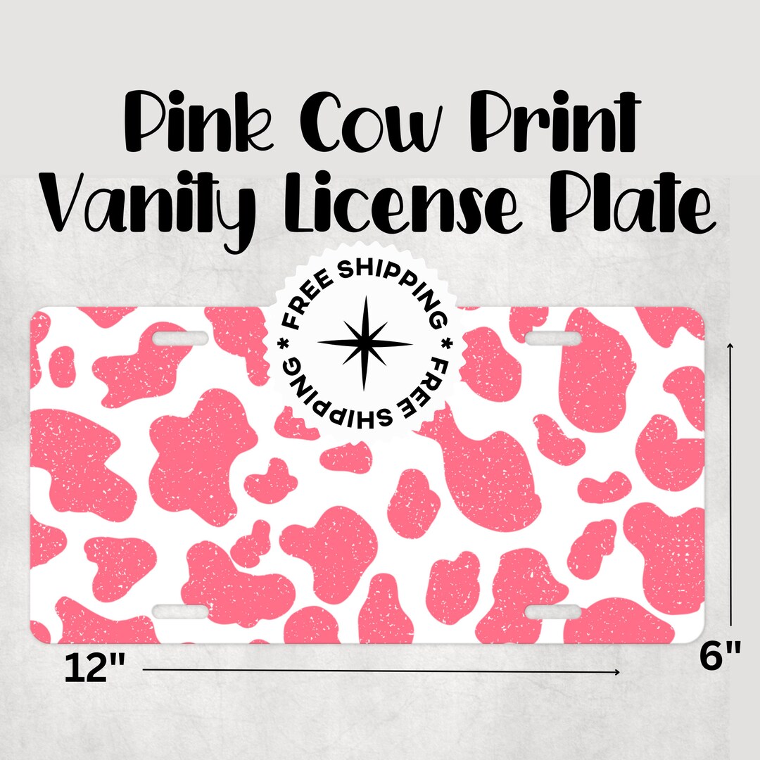 Pink Cow Print Car License Plate, Cute Cowgirl Car Accessories ...