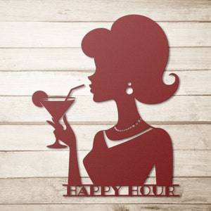 Happy Hour Metal Sign Vintage Inspired Girl Decor Cocktail Sign Gift ...