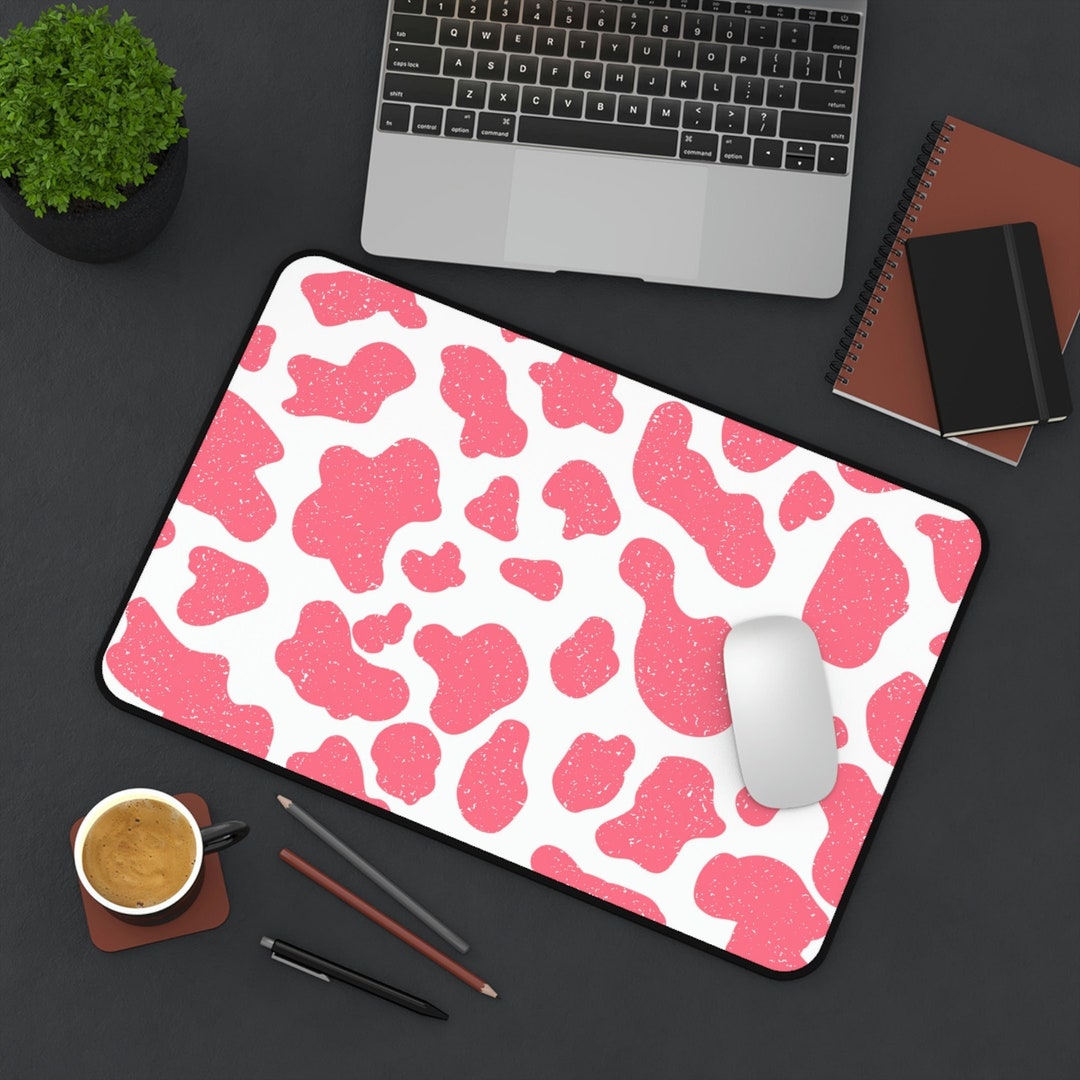Pink Cow Print Desk Mat, Pink Cow Desk Pad, Strawberry Cow Desk Decor ...