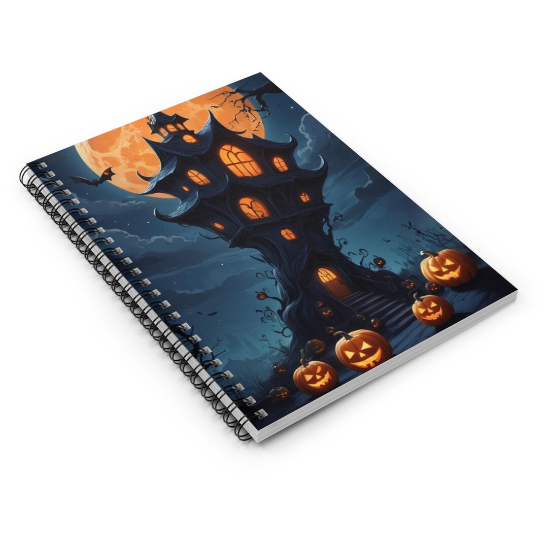 Halloween Moon Bat Spiral Notebook Ruled Line Lined Workbook Dark ...