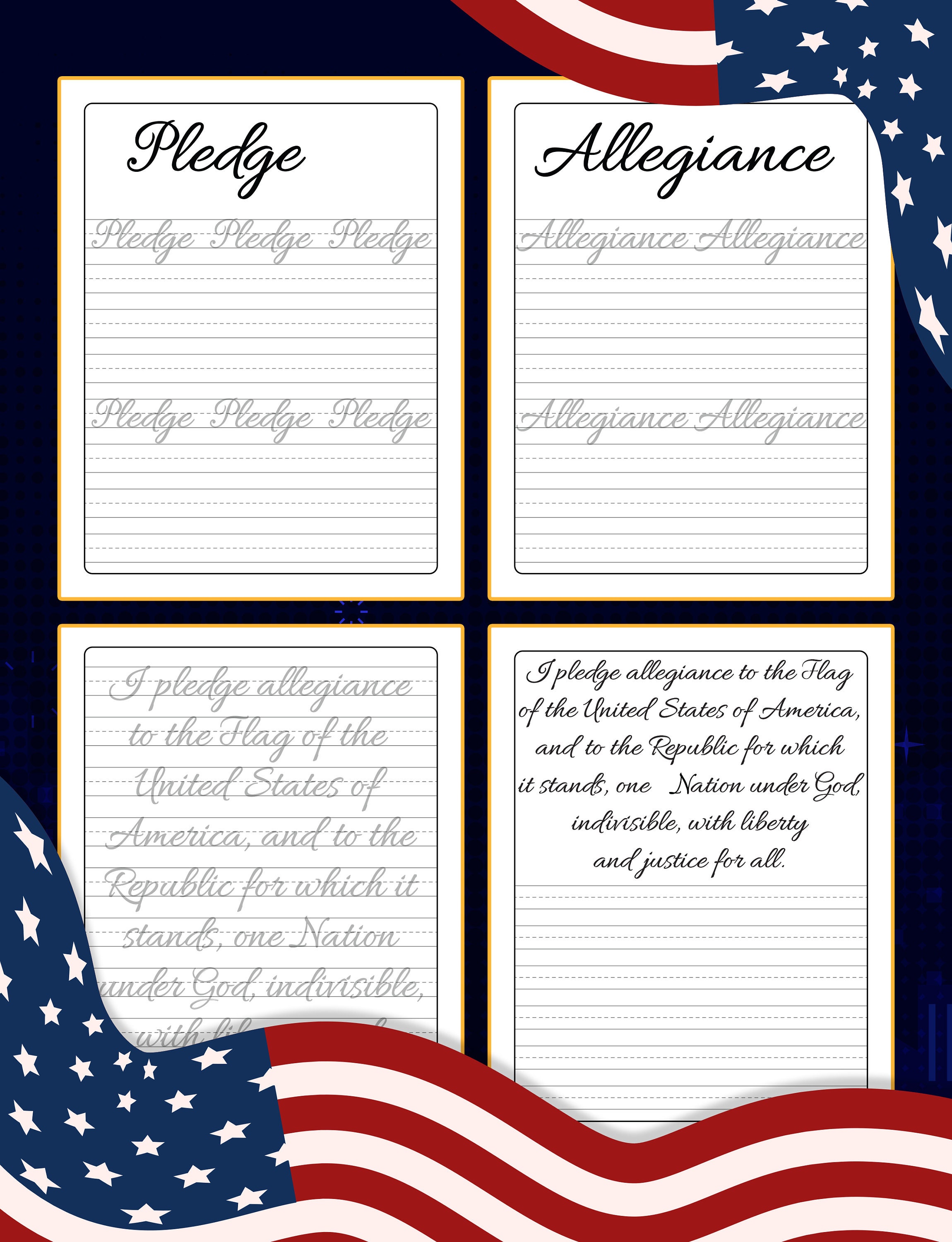 The Pledge of Allegiance Cursive Handwriting Booklet - Etsy