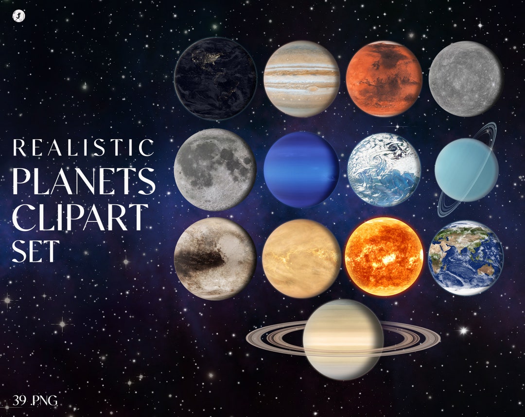Realistic Planets Clipart Set | Space Clipart PNG, Solar System, Earth ...