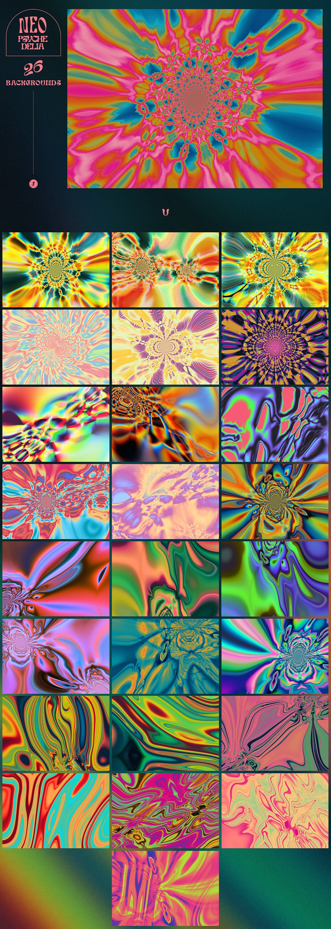 Psychedelic Digital Papers | Gradient Hippie Textures, Fractal Digital ...