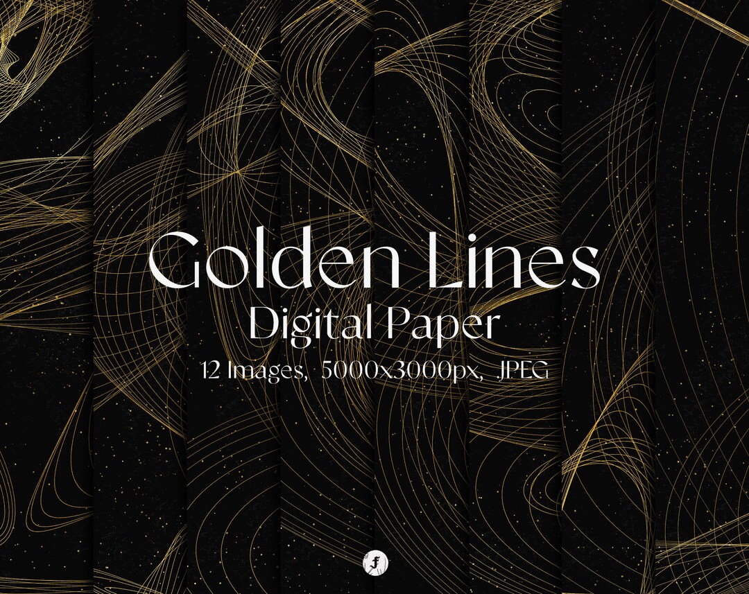 Golden Lines Digital Paper | Gold and Black Paper, Golden Geometry ...