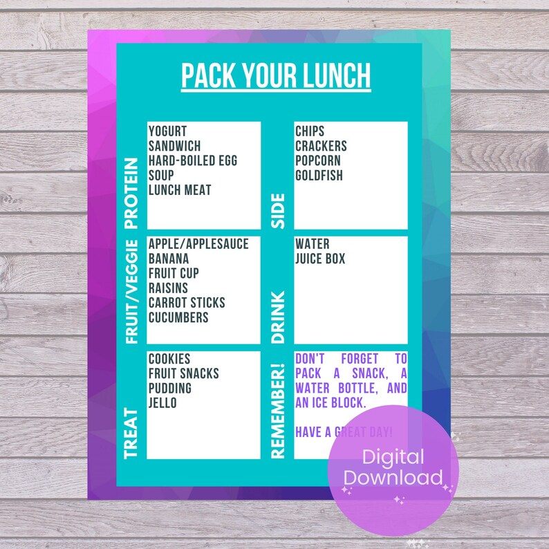 Lunch Packing Guide for Kids, Printable, Editable Kids Lunch Packing ...