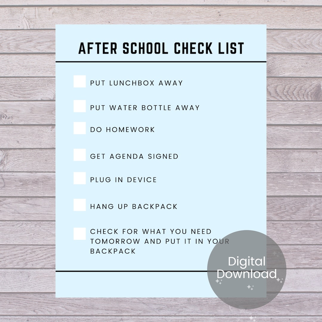After School Checklist for Kids, Editable PDF, Fillable, Printable ...