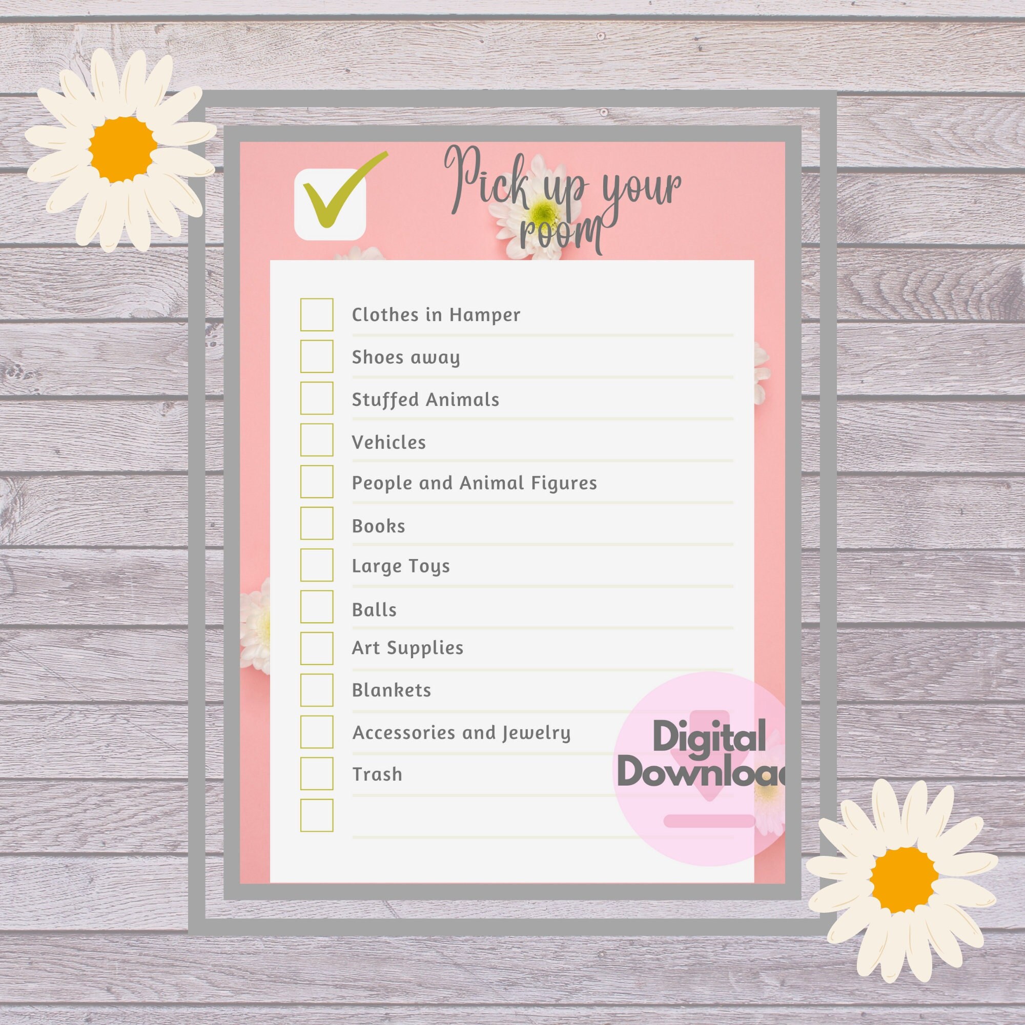Room Cleaning Checklist, Printable Kids Room Pick up List, Frameable ...
