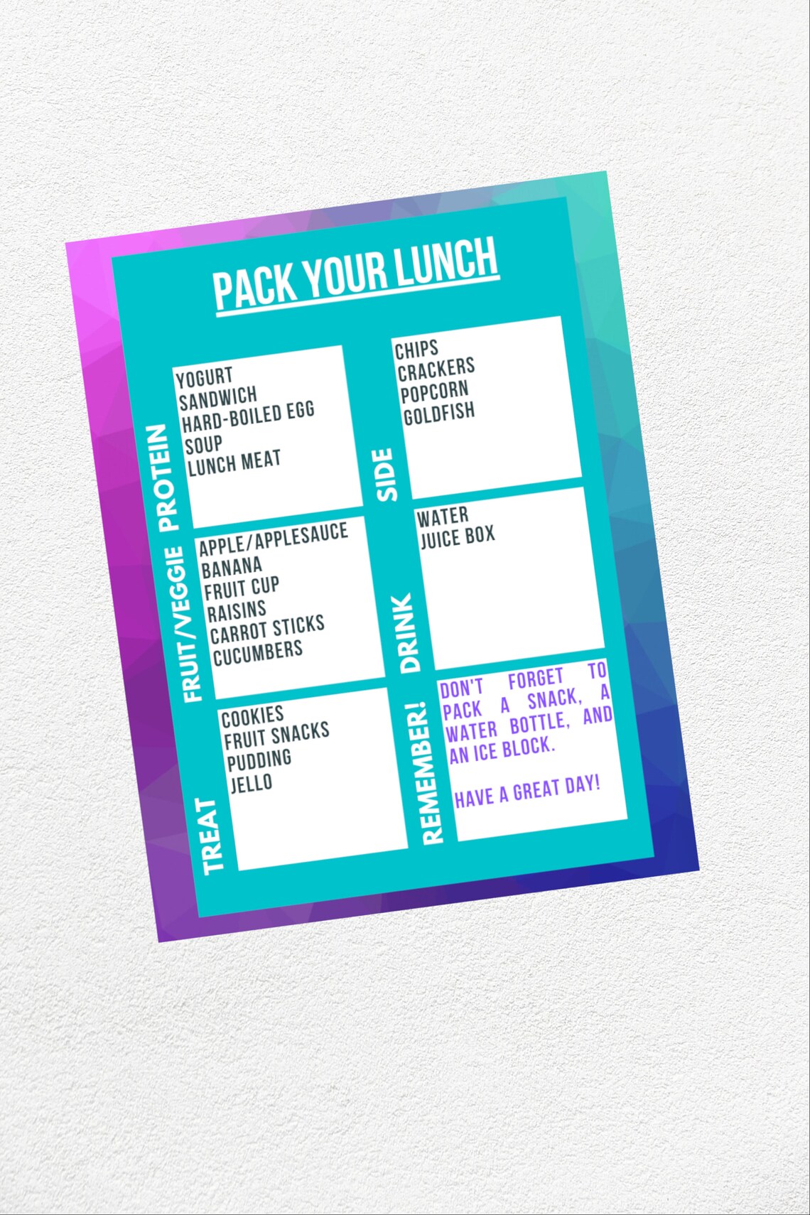 Lunch Packing Guide for Kids, Printable, Editable Kids Lunch Packing ...