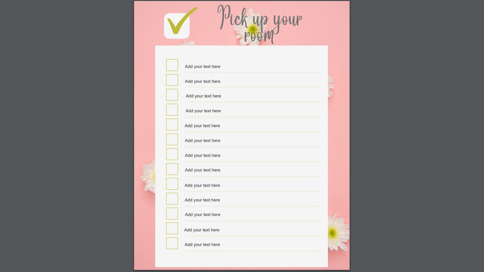 Room Cleaning Checklist, Printable Kids Room Pick up List, Frameable ...