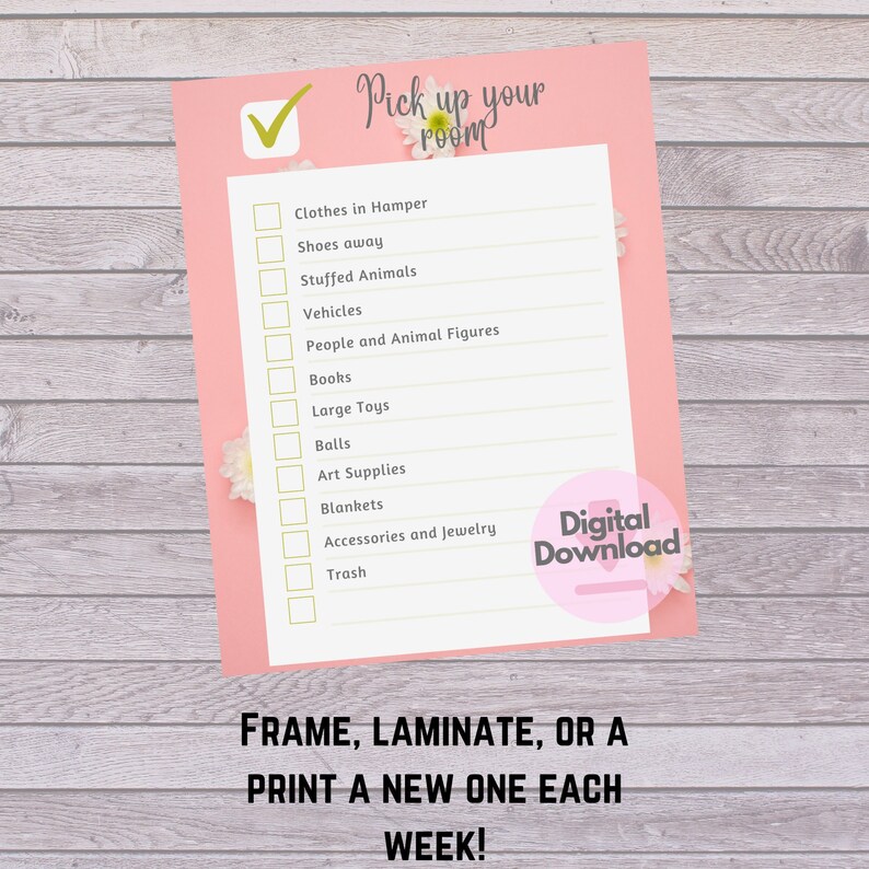 Room Cleaning Checklist, Printable Kids Room Pick up List, Frameable ...
