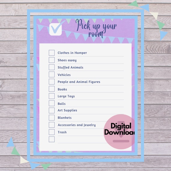 Room Cleaning Checklist Printable Kids Room Pick up List | Etsy