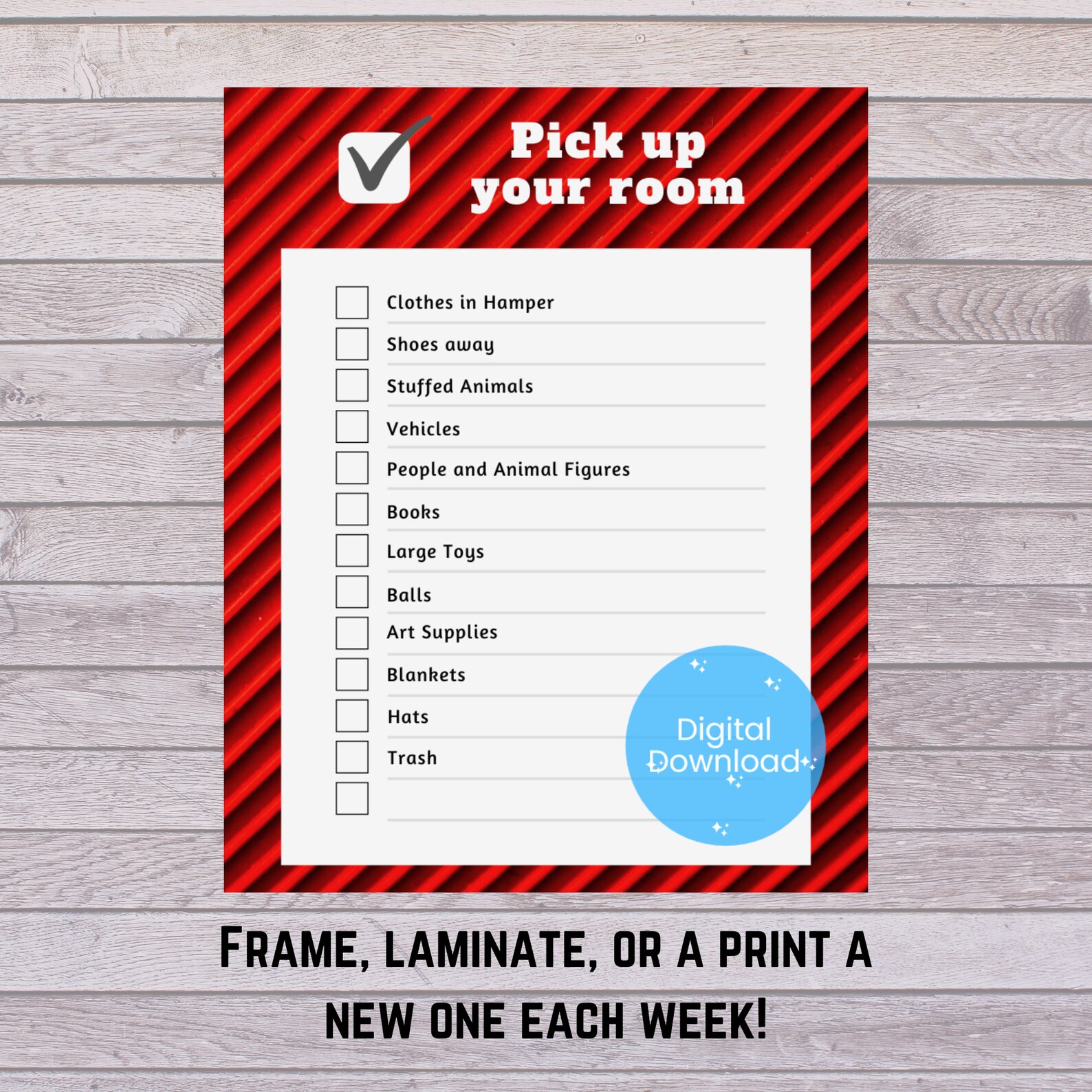 Room Cleaning Checklist, Printable Kids Room Pick up List, Frameable ...