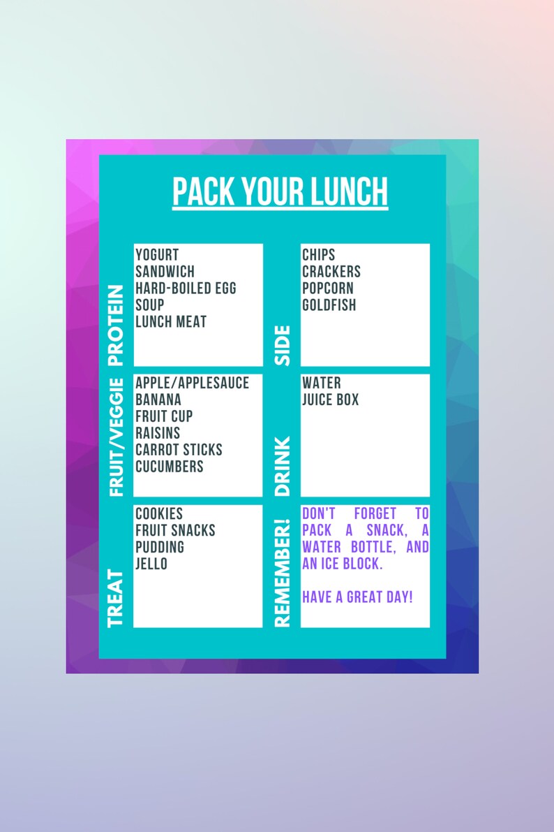 Lunch Packing Guide for Kids, Printable, Editable Kids Lunch Packing ...