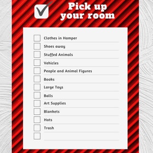 Room Cleaning Checklist, Printable Kids Room Pick up List, Frameable ...