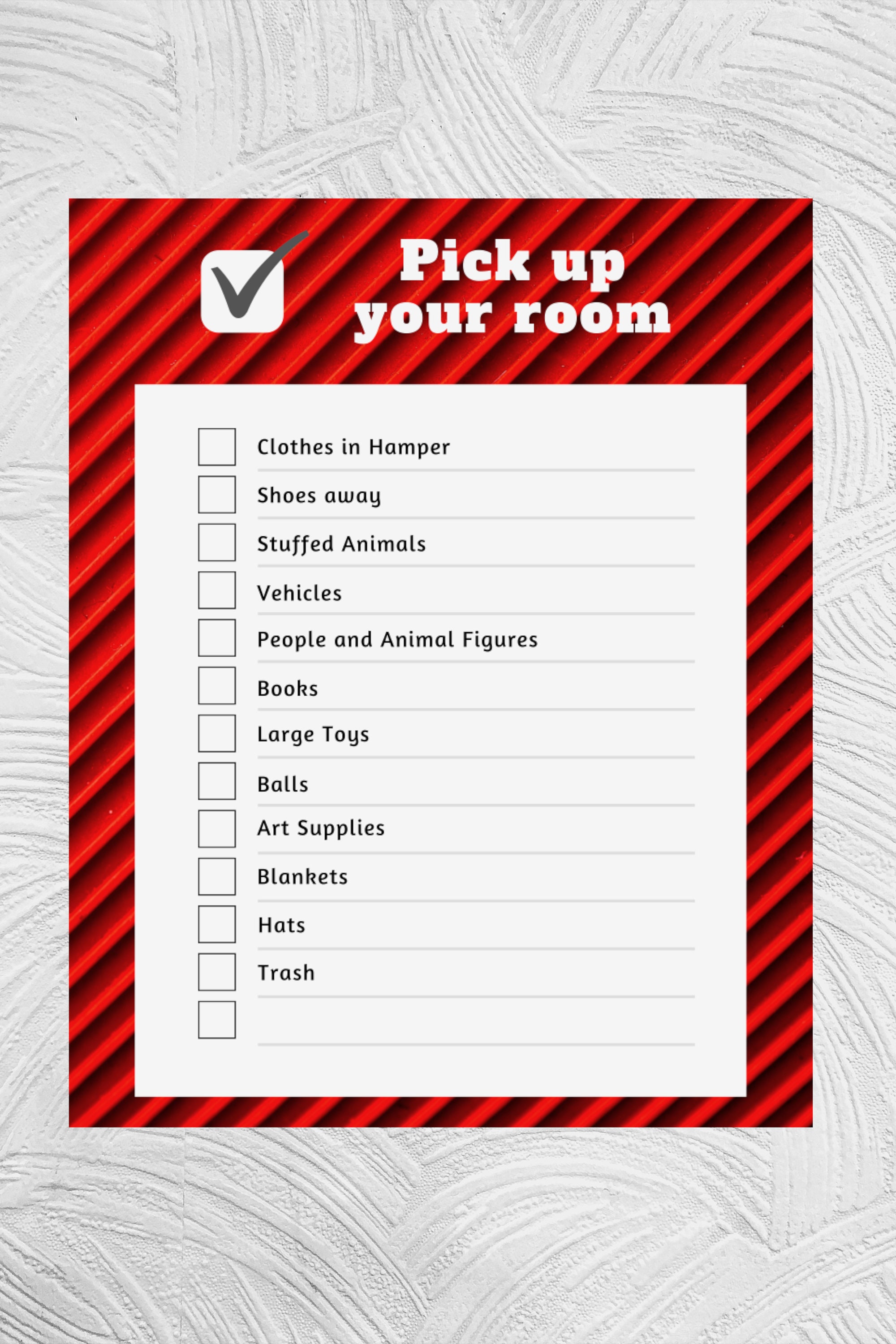 Room Cleaning Checklist, Printable Kids Room Pick up List, Frameable ...