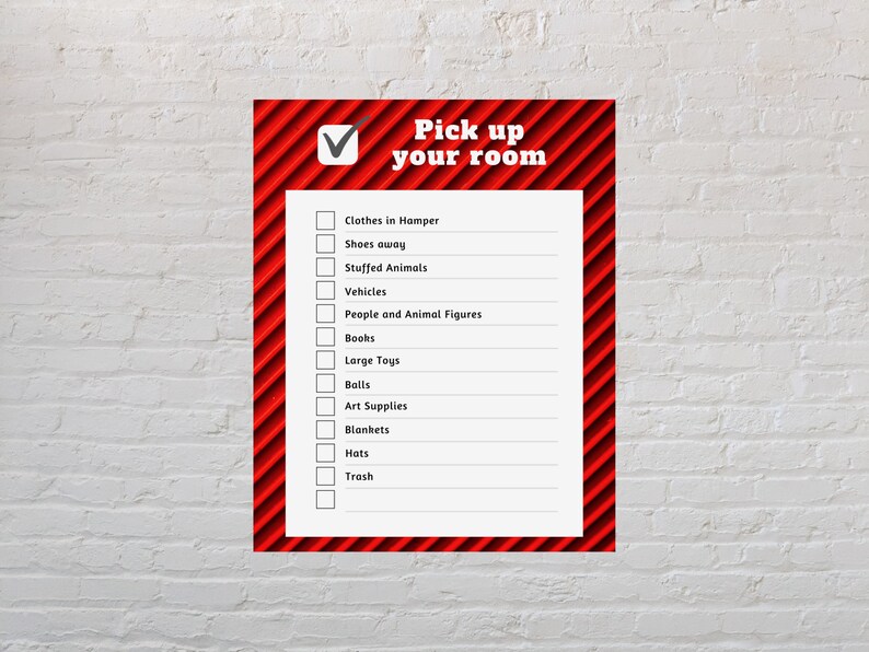 Room Cleaning Checklist, Printable Kids Room Pick up List, Frameable ...