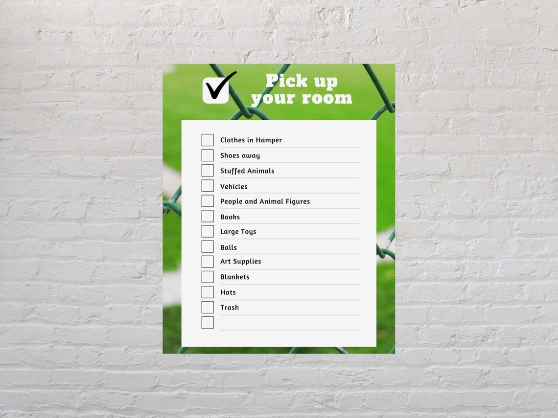Room Cleaning Checklist, Printable Kids Room Pick up List, Frameable ...