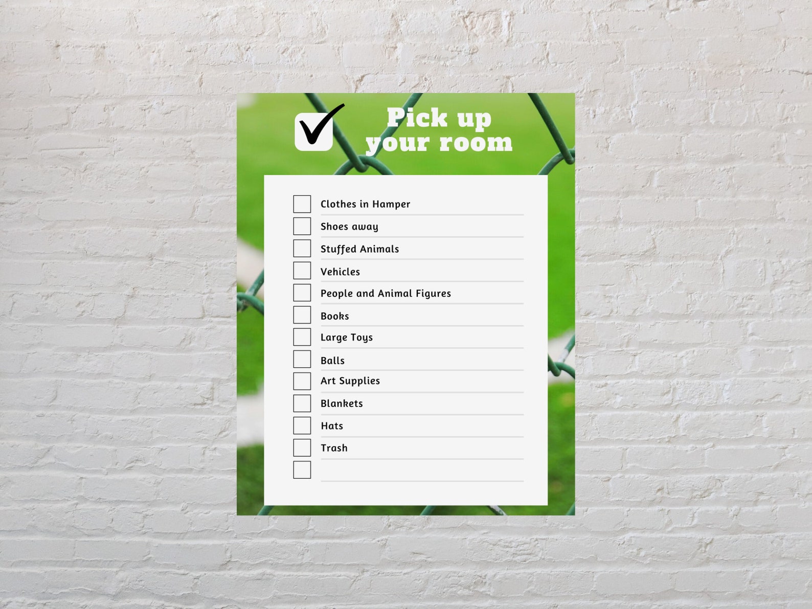 Room Cleaning Checklist, Printable Kids Room Pick up List, Frameable ...