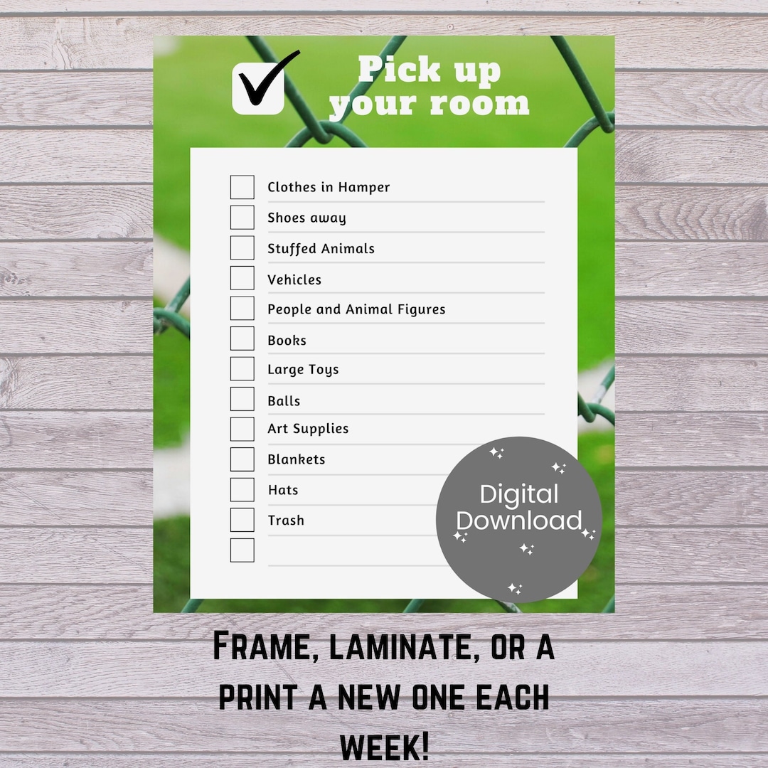 Room Cleaning Checklist, Printable Kids Room Pick up List, Frameable ...
