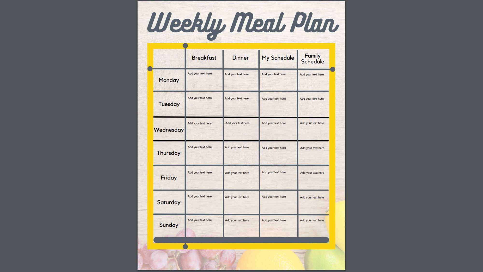 Weekly Meal Planner, Printable and Editable Family Menu Planner ...
