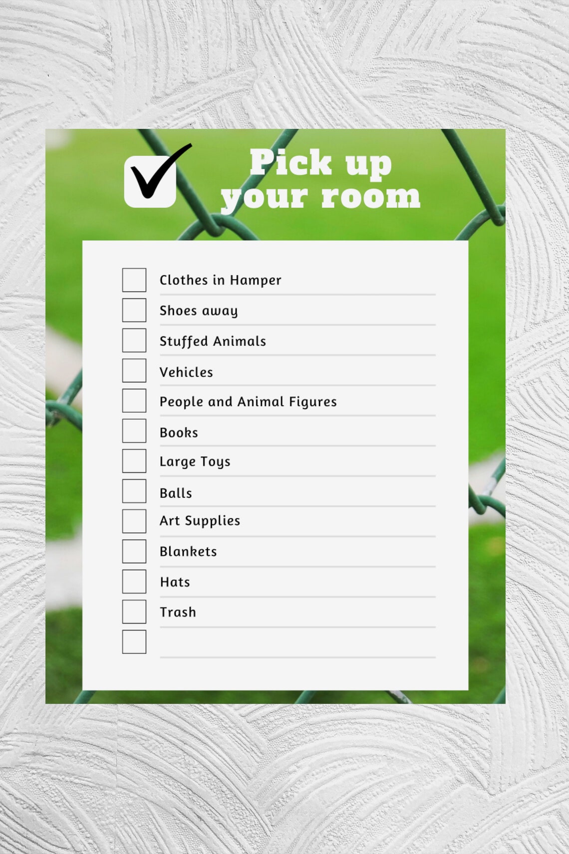 Room Cleaning Checklist, Printable Kids Room Pick up List, Frameable ...