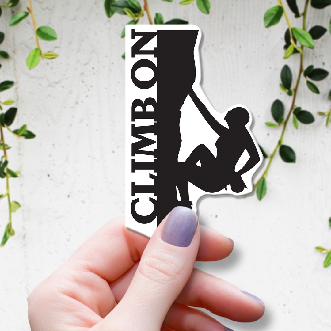 Women Rock Climbing Sticker | Cliff Hanger Decal | Black and White ...