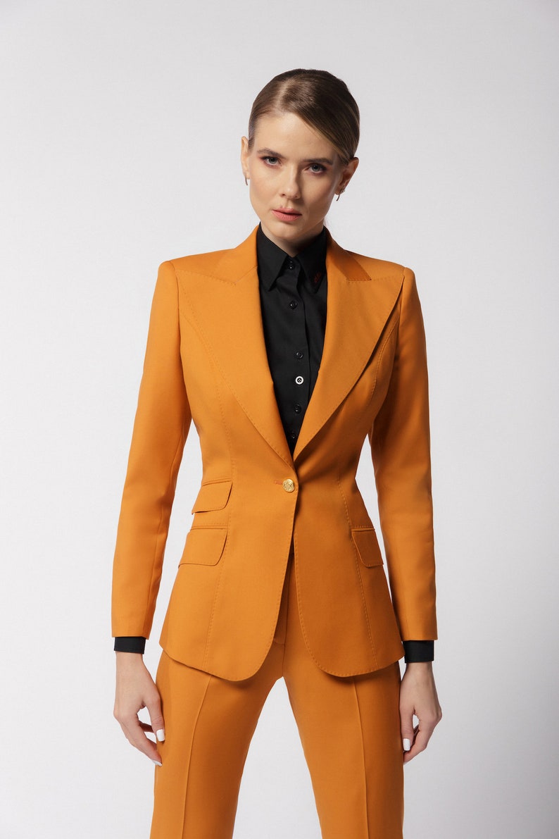 Women Orange 2pc Slim Fit Suit Set Designer Premium Cotton - Etsy