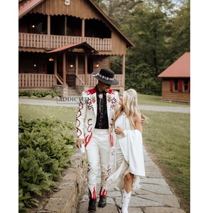 Men 2 Piece Cotton Ivory Suit Wedding Pantsuit Country Western Cowboy ...